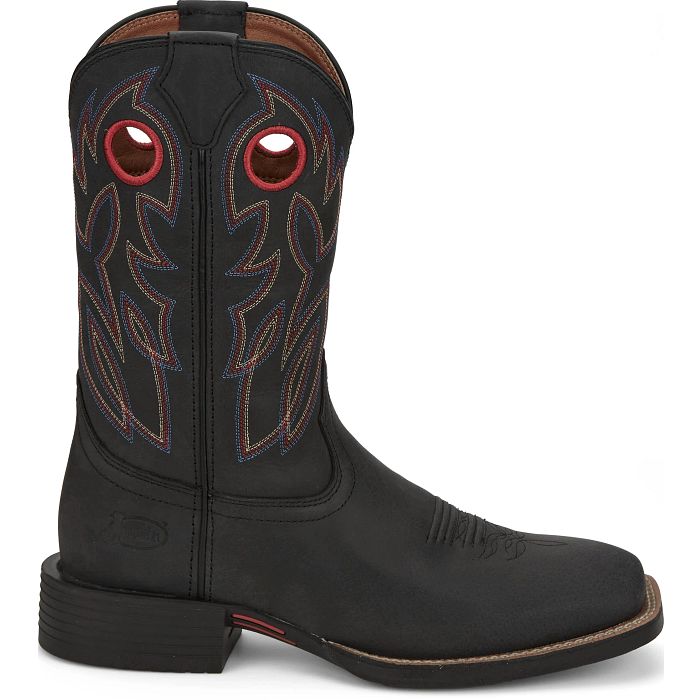 JUSTIN MENS BOWLINE BLACK SQUARE TOE WESTERN BOOTS STYLE SE7525