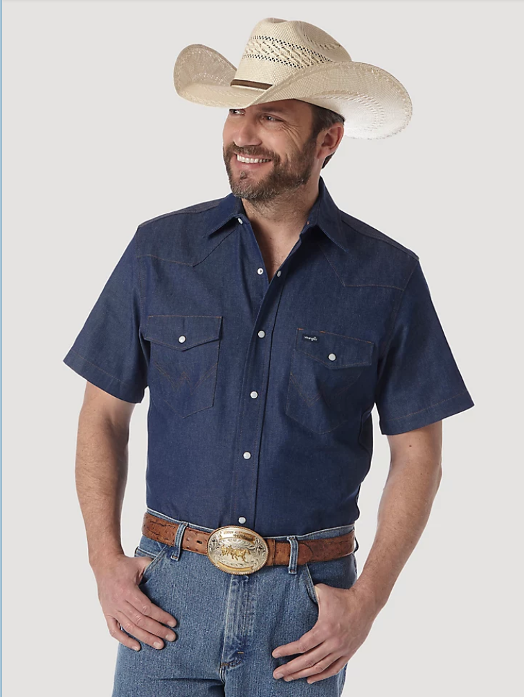 Wrangler Cowboy Cut Denim SS Work Western Shirt Style MS3127B